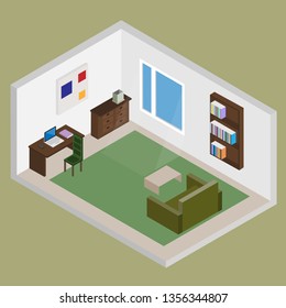 Isometric Work Room Books Sofa Coffee Stock Vector (Royalty Free ...