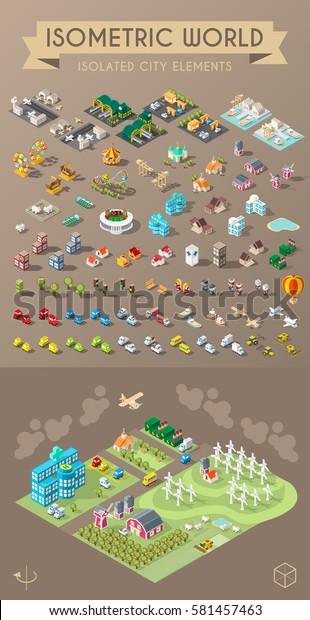 Isometric World On Dark Background Set Stock Vector (Royalty Free ...
