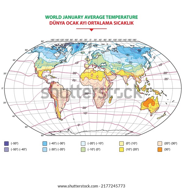 Isotherm World Map Continents Isothermal Lines Stok Vektör (Telifsiz ...