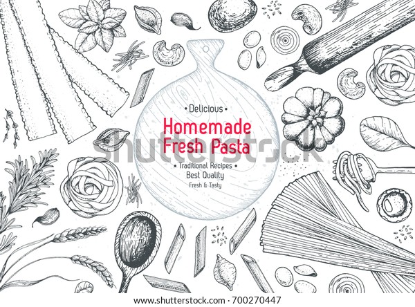 Italian Pasta Top View Frame Hand Stock Vector (Royalty Free) 700270447 ...