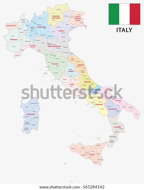 Italy Administrative Political Vector Map Flag Stock Vector (Royalty ...