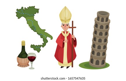 Italy Landmarks Distinguishing Objects Like Tower: เวกเตอร์สต็อก (ปลอด ...