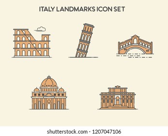 Italy Landmarks Icon Set Stock Vector (Royalty Free) 1207047106 ...
