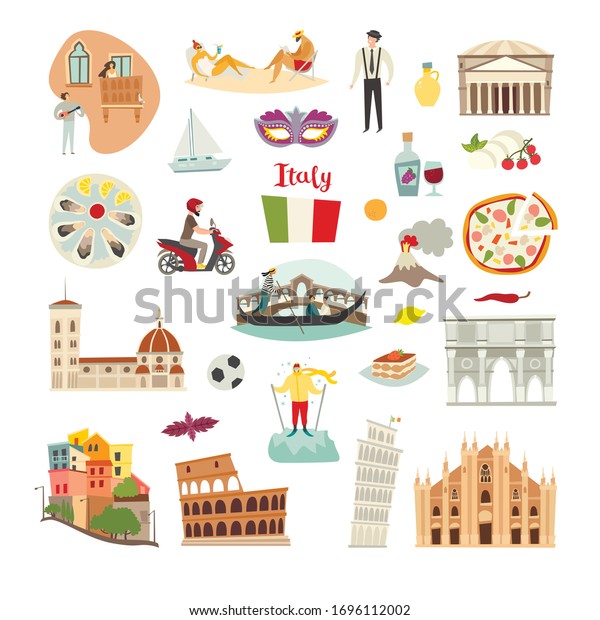 Italy landmarks vector icons set. Illustrated travel collection ...
