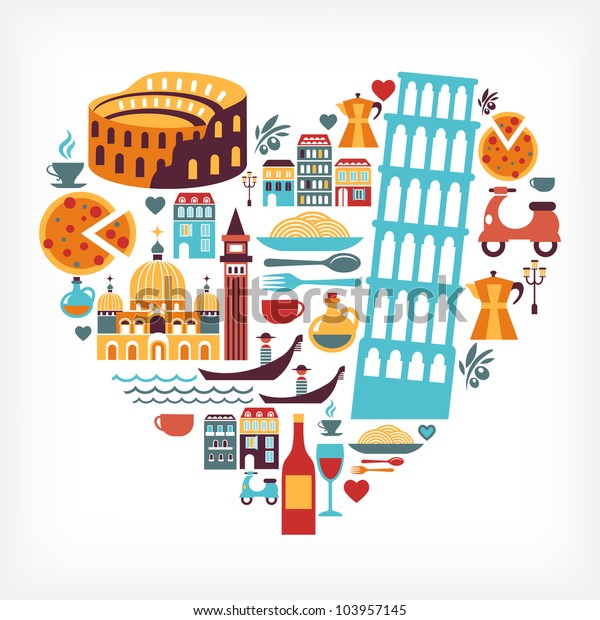 Italy Love Heart Shape Vector Icons : image vectorielle de stock (libre ...