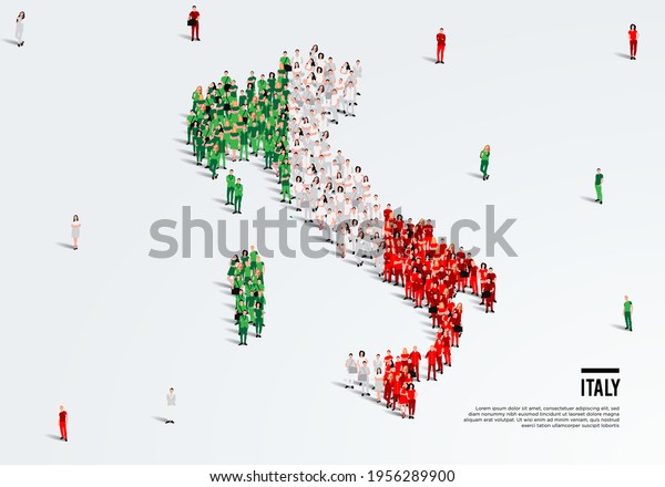 Italy Map Flag Large Group People Stock Vector (Royalty Free ...