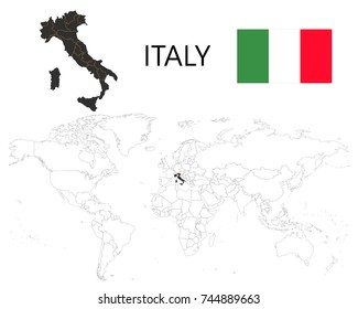 Italy Map On World Map Flag Stock Vector (Royalty Free) 744889663 ...