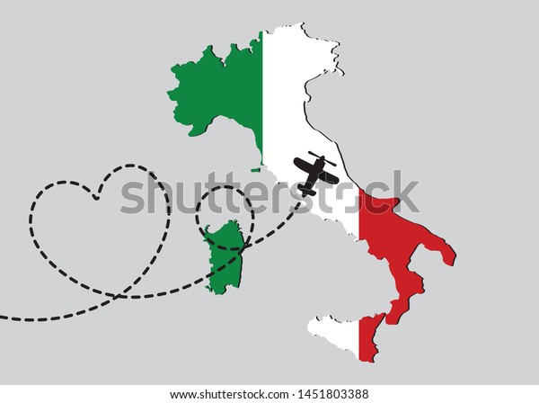 Italy Map Plane Flying On Heart Stock Vector (Royalty Free) 1451803388 ...