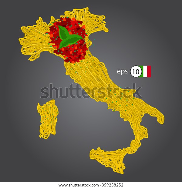 Italy Map Spaghetti Food Stock Vector (Royalty Free) 359258252 ...