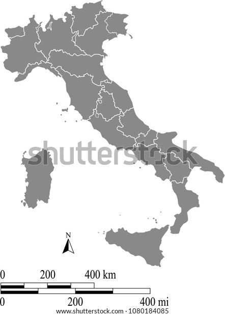 Italy Map Vector Outline Scales Miles Stock Vector (Royalty Free ...