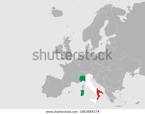 Italy On Europe Map Vector Vector Stock Vector (Royalty Free) 1863884374