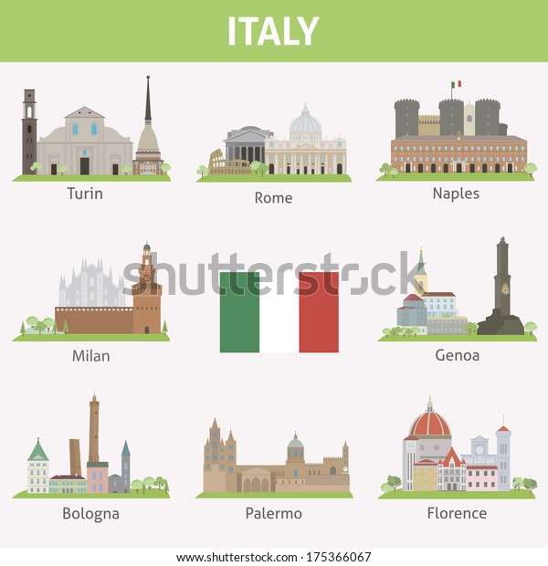 Italy Symbols Cities Vector Set: vector de stock (libre de regalías ...