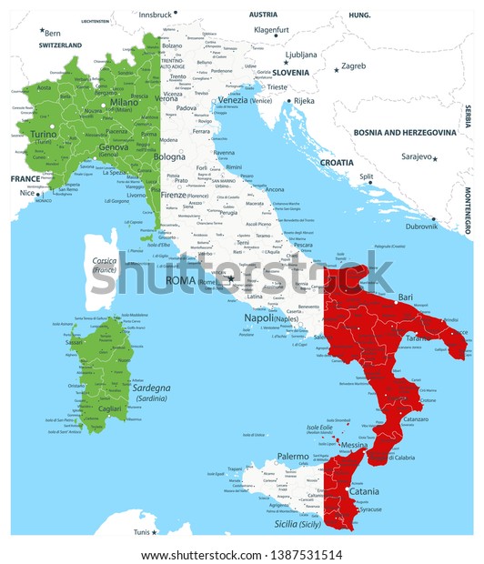 Italy Vector Map Coloured By National Stock Vector (Royalty Free ...
