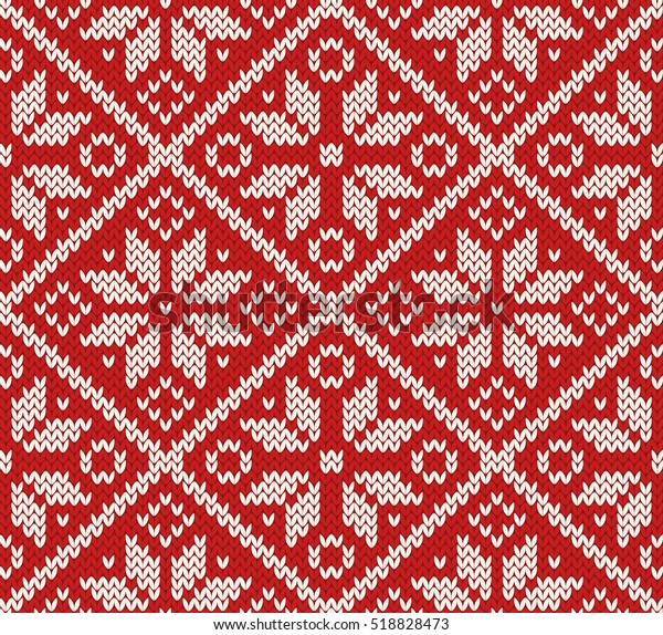 Jacquard knitted seamless pattern. Red and white background ...