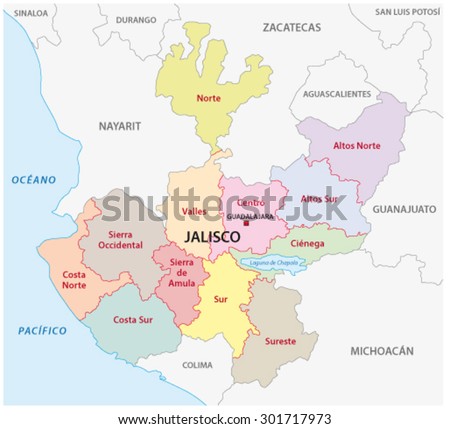 Jalisco Administrative Map Stock Vector (Royalty Free) 301717973 ...