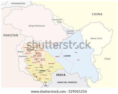Jammu Kashmir Administrative Map Stock Vector (Royalty Free) 329065256 ...