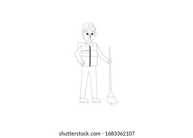 Janitor Man Profession Vector Outline Illustration Stock Vector ...