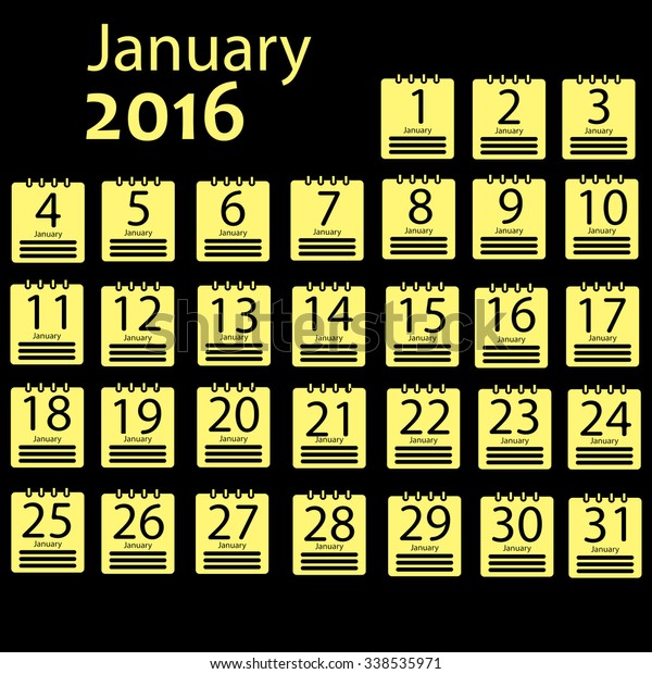 January 2016 Calendar Stock Vector (Royalty Free) 338535971