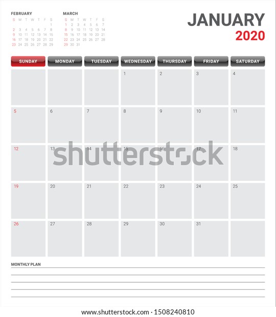 January 2020 Desk Calendar Vector Illustration Stock Vector (Royalty ...