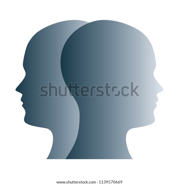 Janus face symbol made of gray silhouettes of two heads. Two ...