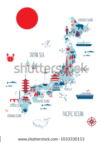 Japan Cartoon Travel Map Vector Illustration Stock Vector (Royalty Free ...