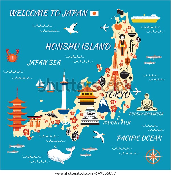 Stock vektor „Japan Cartoon Travel Map Vector Illustration“ (bez ...