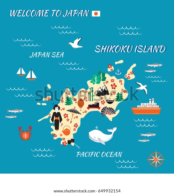 Japan Cartoon Travel Map Vector Illustration Stock Vector (Royalty Free ...
