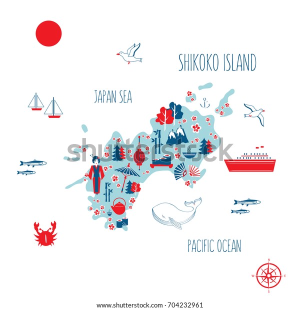 Japan Cartoon Travel Map Vector Illustration Stock Vector (Royalty Free ...