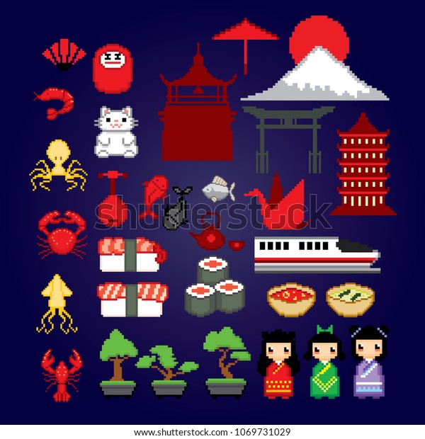 Japan Culture Icon Set Pixel Art Stock Vector (Royalty Free) 1069731029 ...