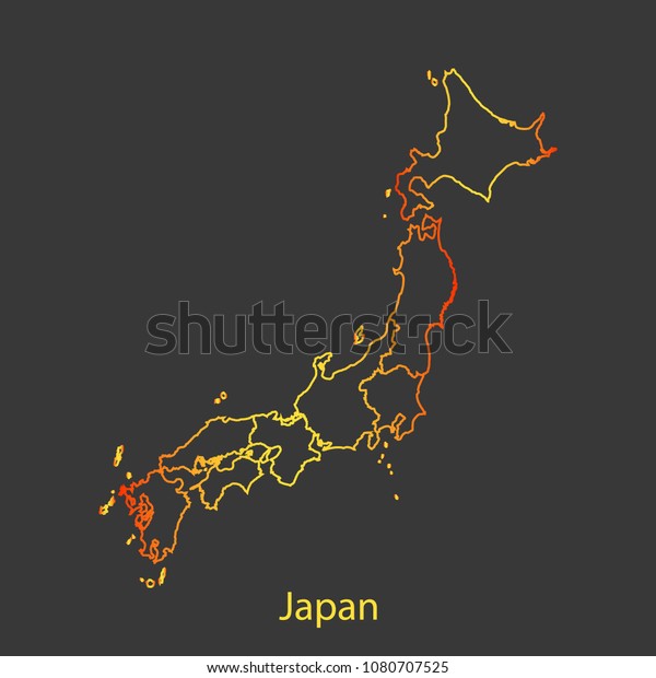 Japan gradient outline,stroke of map with administrative division ...