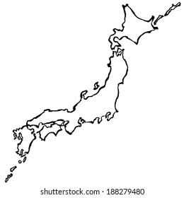 Japan Map Brush Stroke Line Handwritten Stock Vector (Royalty Free ...