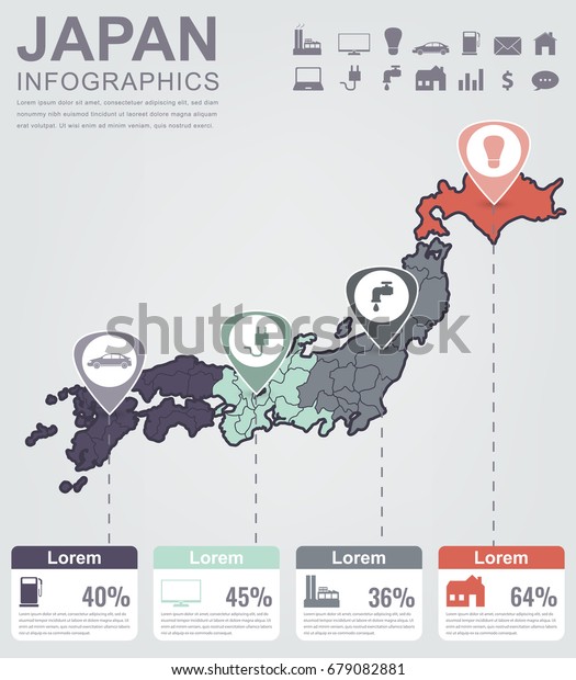 Japan Map Infographic Elements Infographics Layouts Stock Vector ...