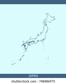 Japan Map Vector Outline Illustration Blue Stock Vector (Royalty Free ...