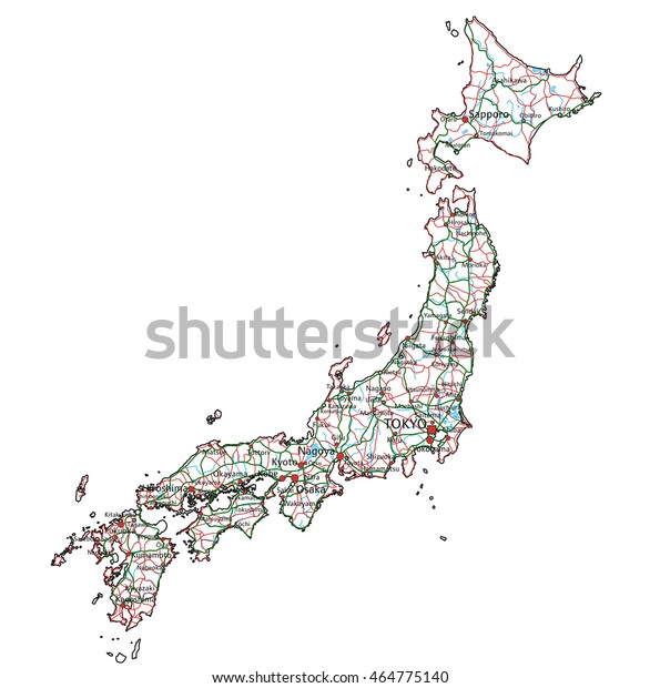 Japan Road Highway Map Vector Illustration 스톡 벡터(로열티 프리) 464775140