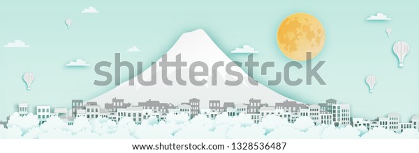 Japan Travel Destination Background Flat Cartoon Stock Vector (Royalty ...