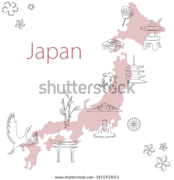 Japan Vector Map Poster Traditional Symbols Stock Vector (Royalty Free ...