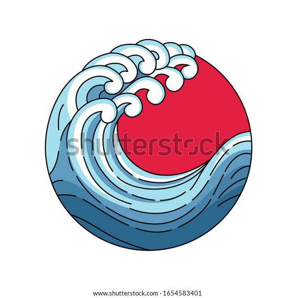 Japan Wave Red Sun Logo Japanese Stock Vector (Royalty Free) 1654583401