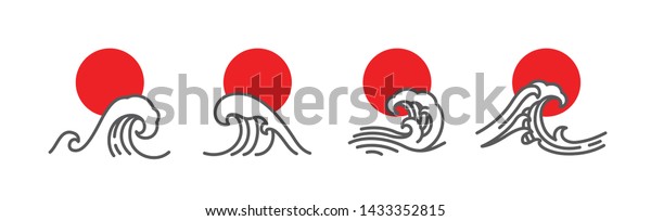 Japan Wave Red Sun Vector Illustration: เวกเตอร์สต็อก (ปลอดค่าลิขสิทธิ์ ...