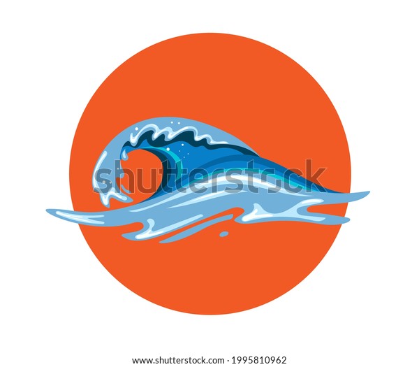 Japanes Tsunami Wave Flat Cartoon Style Stock Vector (Royalty Free ...