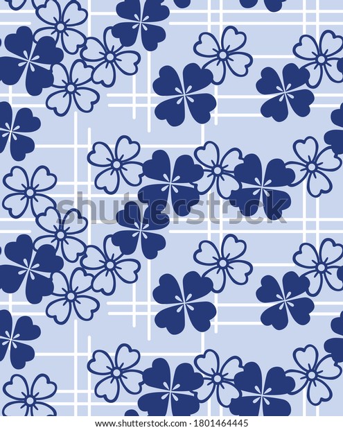 Japanese Blue Flower Vector Seamless Pattern Stock Vector (Royalty Free ...