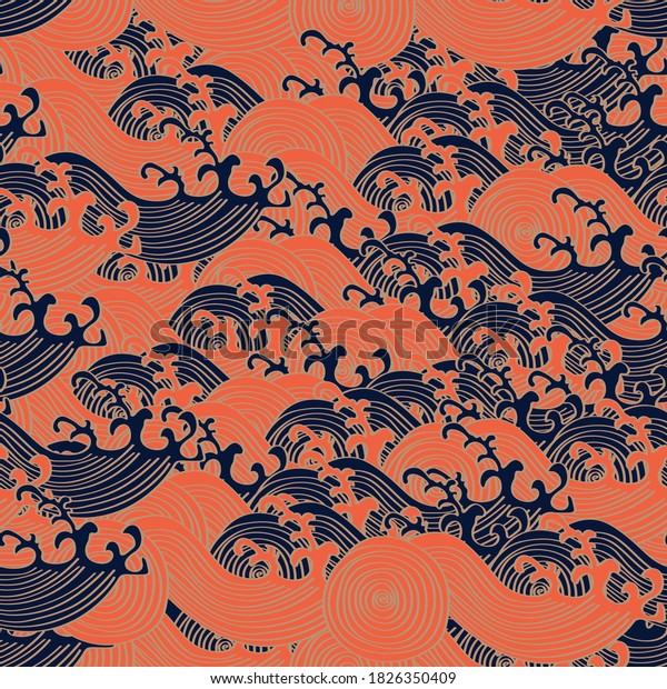 Japanese Blue Red Wave Pattern Print Stock Vector (Royalty Free ...