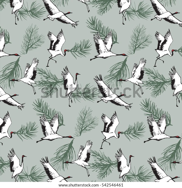 Japanese Crane Bird Pattern Stock Vector (Royalty Free) 542546461 ...