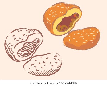 Japanese Curry Bread Vector Illustration Stock Vector (Royalty Free ...