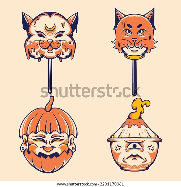 Japanese Cute Character Vector Set Stock Vector (Royalty Free ...