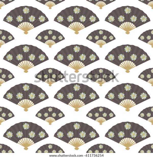 Japanese Decorative Fans Seamless Pattern Floral Stock Vector (Royalty ...
