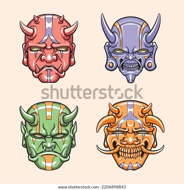Japanese Demon Mask Vector Set Stock Vector (Royalty Free) 2206898843 ...