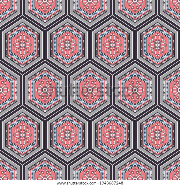 Japanese Flower Hexagon Turtle Shell Vector Stock Vector (Royalty Free ...