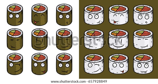 Japanese Food Vector Cartoon Roll Sushi Stock Vector (Royalty Free ...