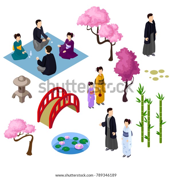 Japanese Isometric Elements People Man Woman Stock Vector (Royalty Free ...
