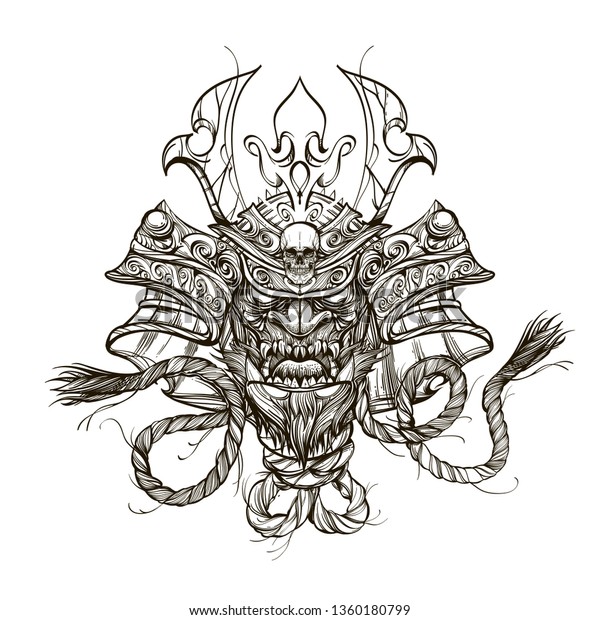 Japanese Native Mask Head Demon Line Stock Vector (Royalty Free ...
